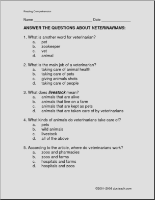 Comprehension: Veterinarian (elem) – Abcteach