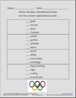 Unscramble the Words: Winter Olympics – Abcteach