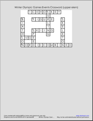 Crossword: Olympics: Sports (upper elem) – Abcteach
