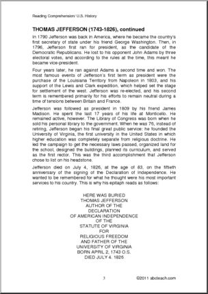 Biography: U. S. President Thomas Jefferson (upper elem/middle school ...