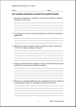 Biography: U. S. President Thomas Jefferson (upper elem/middle school ...