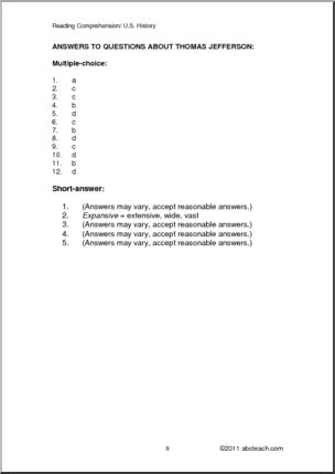 Biography: U. S. President Thomas Jefferson (upper elem/middle school ...