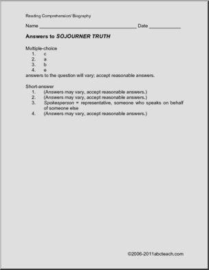 Biography: Sojourner Truth (upper elem/middle) | Abcteach