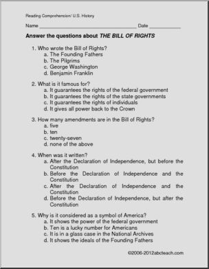 Comprehension: The Bill of Rights (primary) – Abcteach