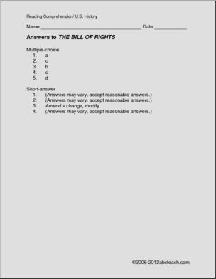 Comprehension: The Bill of Rights (primary) – Abcteach
