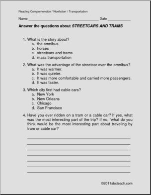 Comprehension: Streetcars & Trams (elem) – Abcteach
