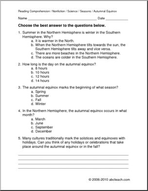 Comprehension: Autumnal Equinox (elem) | Abcteach