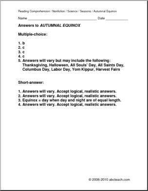 Comprehension: Autumnal Equinox (elem) | Abcteach