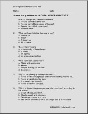 Comprehension: Coral Reefs and People (elem) – Abcteach