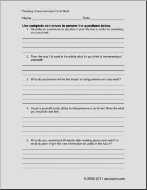 Comprehension: Coral Reefs and People (elem) – Abcteach