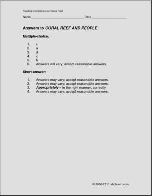 Comprehension: Coral Reefs and People (upper elem/middle) | Abcteach