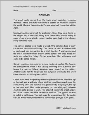 Comprehension: Medieval Castles (upper elem) | Abcteach