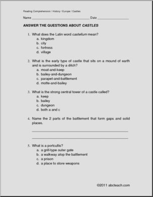 Comprehension: Medieval Castles (upper elem) | Abcteach