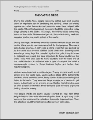 Comprehension: Medieval Castles (upper elem) | Abcteach