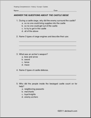 Comprehension: Medieval Castles (upper elem) | Abcteach