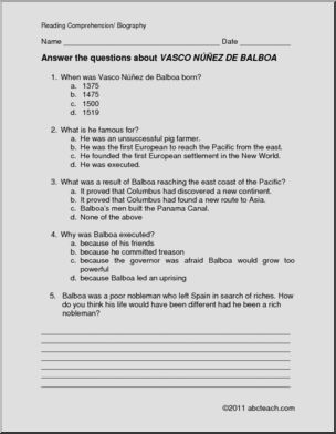Biography: Vasco NË™Ã’ez de Balboa (upper elem) – Abcteach