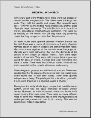 Comprehensions: Middle Ages (elem/ upper elem) – Abcteach