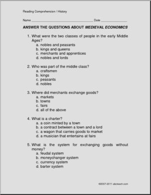 Comprehensions: Middle Ages (elem/ upper elem) – Abcteach