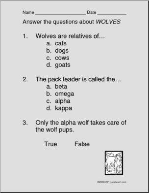 Comprehension: Wolves (primary/elem) | Abcteach
