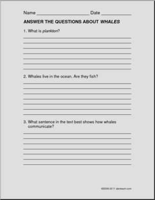 Comprehension: Whales (primary/elem) | Abcteach
