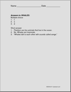 Comprehension: Whales (primary/elem) | Abcteach