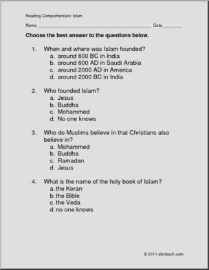 Comprehension: Islam (primary/elem) | Abcteach
