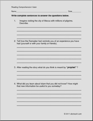 Comprehension: Islam (primary/elem) | Abcteach