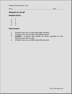 Comprehension: Islam (primary/elem) | Abcteach
