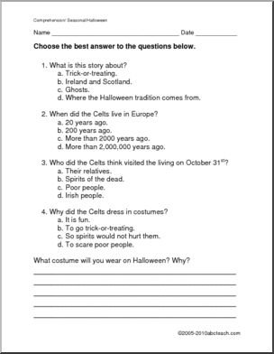 Comprehension: History of Halloween (elementary) – Abcteach
