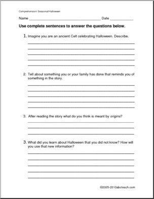 Comprehension: History of Halloween (elementary) – Abcteach