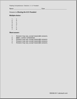 Comprehension: Elections - U.S. President (upper elem/middle) | Abcteach