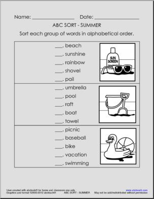 Summer ABC Order I abcteach.com