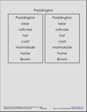 Vocabulary Unit: Book – Paddington (k-1) – Abcteach