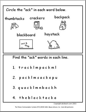 "ack" words (version 1) Word Family Booklet I abcteach.com