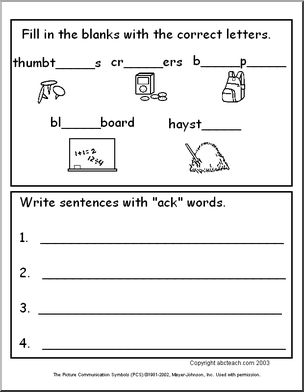 "ack" words (version 2) Word Family Booklet I abcteach.com
