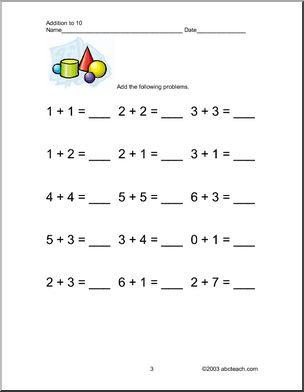 Addition up to 10 (horizontal) Worksheets – Abcteach