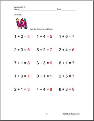 Addition up to 10 (horizontal) Worksheets – Abcteach