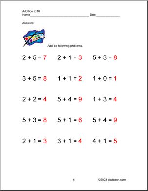 Addition up to 10 (horizontal) Worksheets – Abcteach