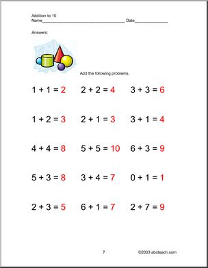 Addition up to 10 (horizontal) Worksheets – Abcteach