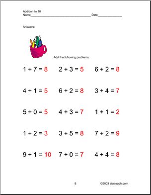 Addition up to 10 (horizontal) Worksheets – Abcteach
