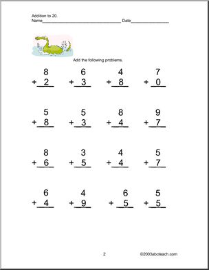 Addition up to 20 Worksheets – Abcteach