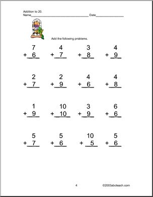 Addition up to 20 Worksheets – Abcteach