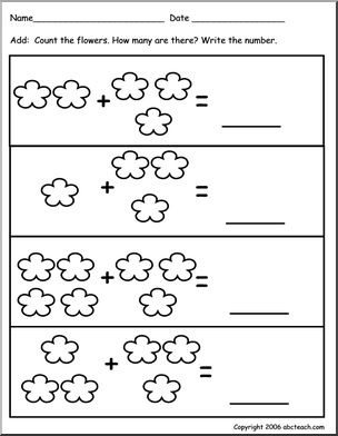 Worksheet: Addition to 10 – Flower theme (pre-k) – Abcteach