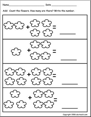 Worksheet: Addition to 10 – Flower theme (pre-k) – Abcteach