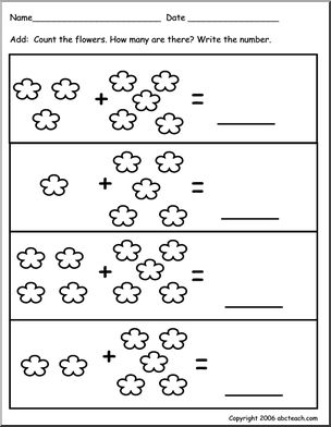 Worksheet: Addition to 10 – Flower theme (pre-k) – Abcteach