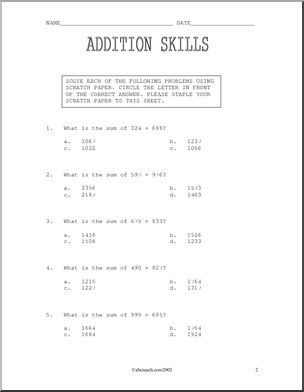 Addition 2 to 4 digit Practice & Test