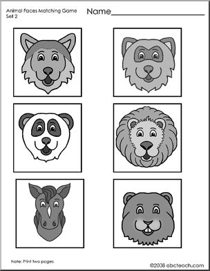Matching: Animal Faces (preschool/primary) -grayscale – Abcteach