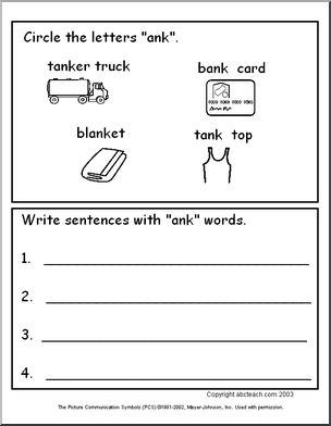 "ank" words (version 1) Word Family Booklet I abcteach.com
