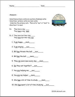 Worksheet: Primary VerbsÃ³Auxiliary or Main? Beg. (ESL) | Abcteach