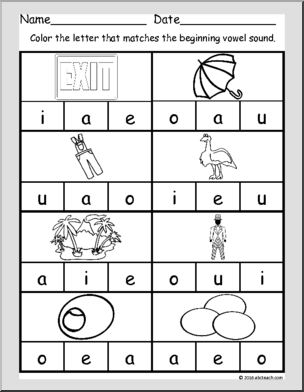 Beginning Vowels – worksheet set’ Pre-Reading – Abcteach